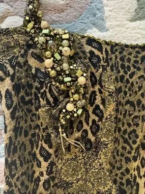 Dresses | Leopard Print Beaded Strap Cocktail Dress In Black And Gold ...